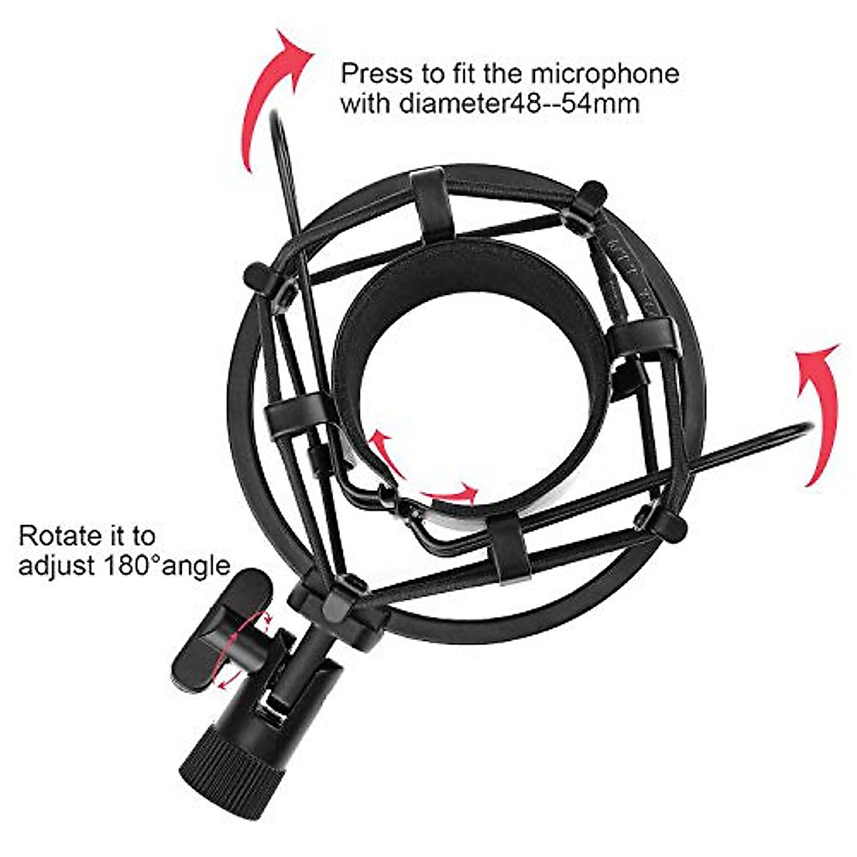Microphone Shock Mount, ChromLives Shock Mount Mic Holder, Mic Clip Holder AT2020 Anti Vibration Shock Mount for Microphone 48mm - 54mm Diameter Studio Condenser