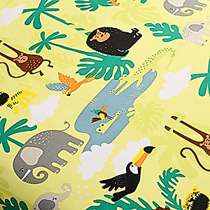 KWLOVER 2PC Soft Bed Fitted Sheet and Pillowcase Set for Single Bed, Cute Animals Printed Sheets for Kids Teen Boys Girls Twin Size Bed (Yellow, Twin)
