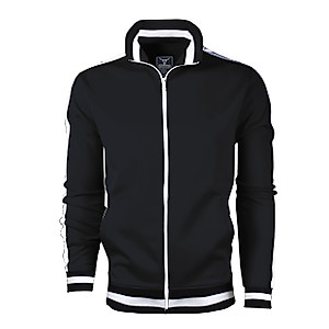 SCREENSHOTBRAND-51700 Mens Urban Hip Hop Premium Track Jacket - Slim Fit Side Taping Basic-Black-Medium