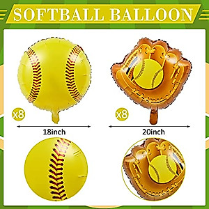 16 Pieces Softball Mylar Party Balloons 18 Inch Ball 20 Inch Glove Foil Balloons Sports Theme Softball Party Favors Softball Decorations Softball Birthday Party Supplies for Athletic Gifts Photo Props