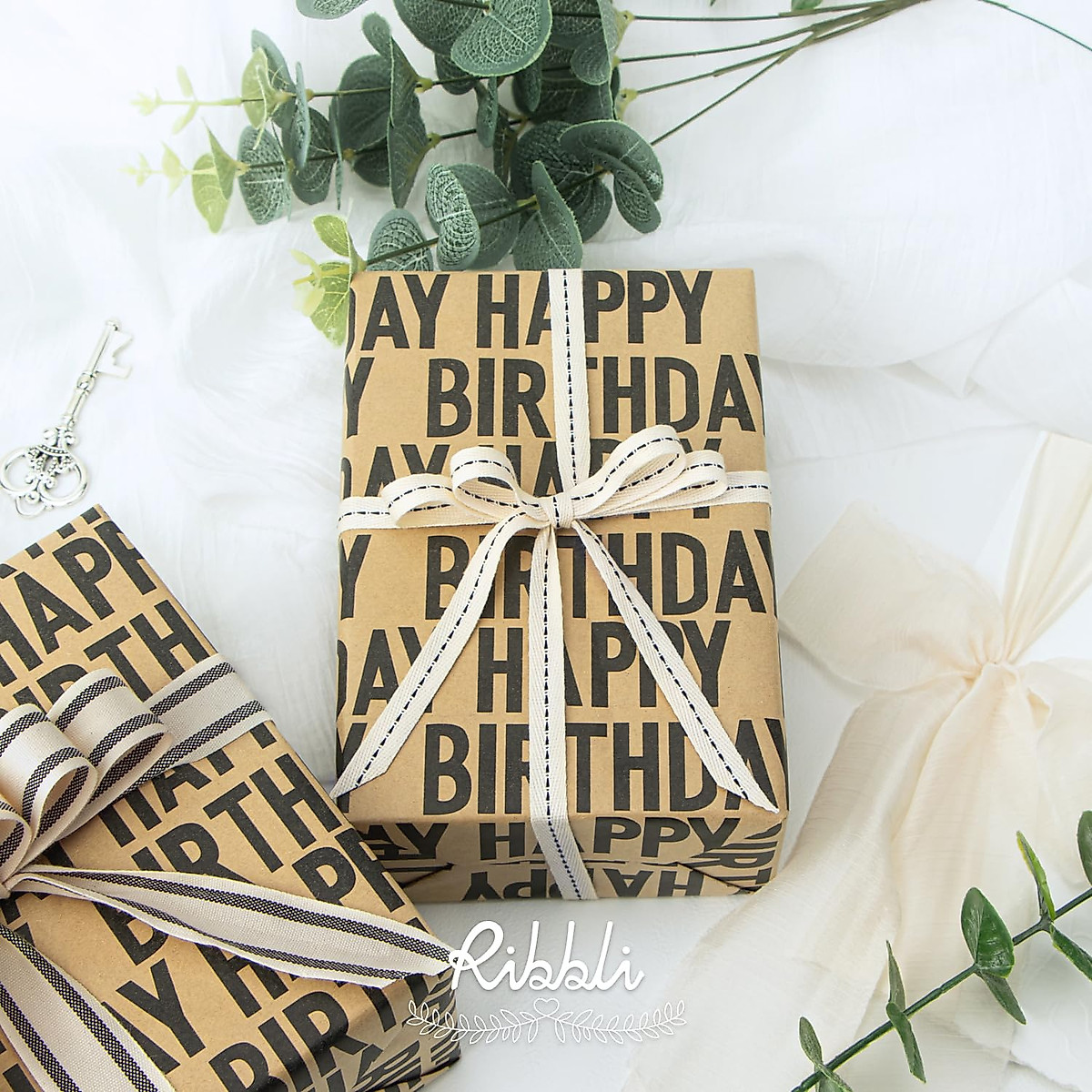 Ribbli Birthday Kraft Wrapping Paper Vintage Style Paper Perfect for Men Women Brown Kraft Paper with Black Pattern- 17Inch x 394Inch(33Feet)