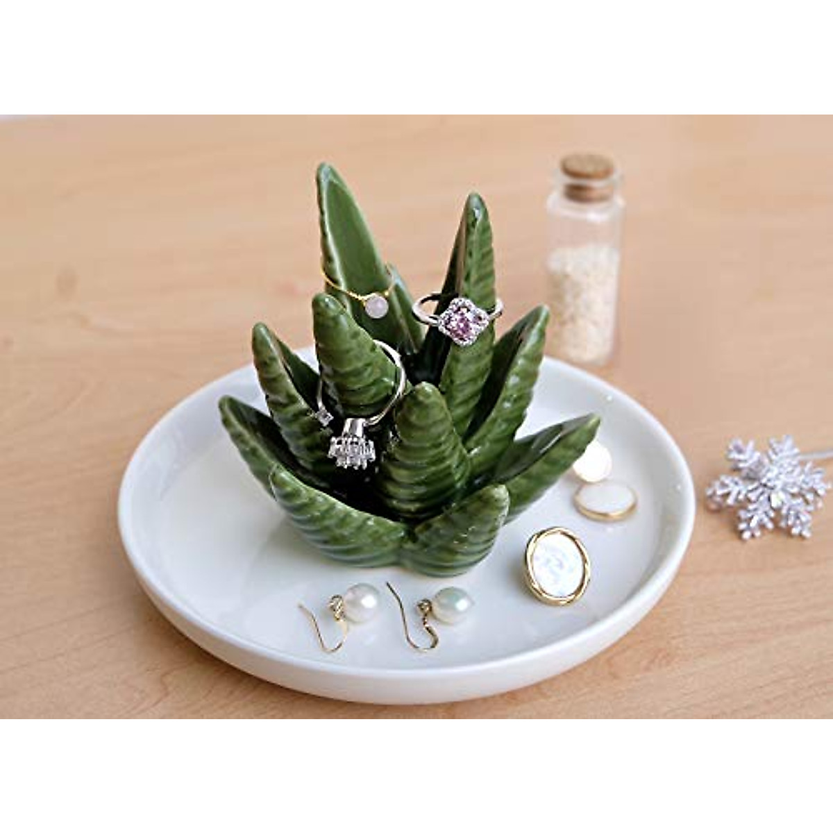 PUDDING CABIN Aloe Ring Holder,Cactus Ring Dish,Jewelry Holder Trinket Tray for Rings Earrings Necklace Organizer,Christmas Gift for Women Girls, Birthday Gift for Women Her