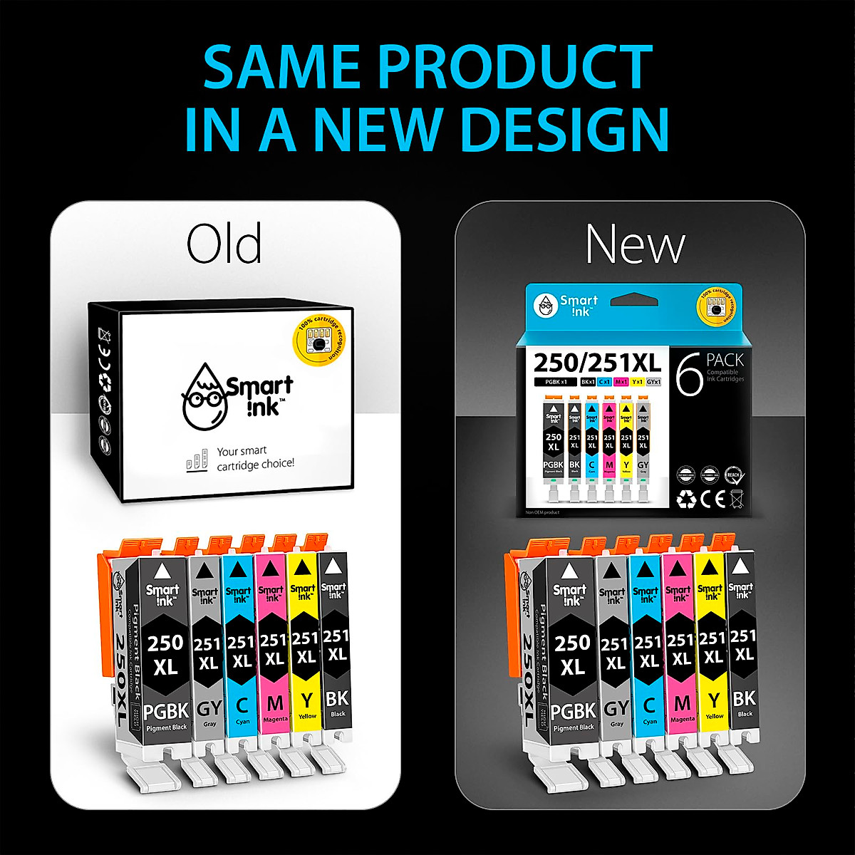 Smart Ink Compatible Ink Cartridge Replacement for Canon PIXMA CLI-251XL PGI-250XL PGI 250 CLI 251 ( 1PGBK & 1BK/C/M/Y/GY 6 Combo Pack ) to use with iP8720 MG6320 MG7120 MG7520