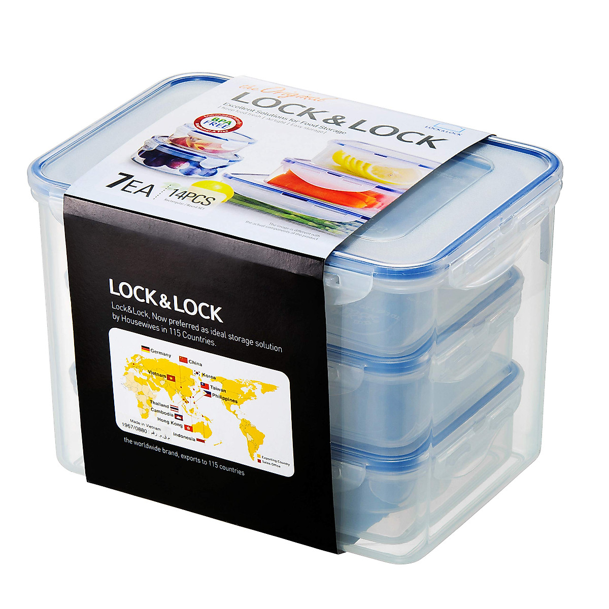 LOCK & LOCK Easy Essentials Food Storage lids/Airtight Plastic, containers, BPA Free, 14-Piece, Clear