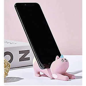 Lifexquisiter Pink Cat Smartphone Stand for Desk, Cute Kawaii Phone Holder for iPad, iPhone, Huawei,Samsung, Xiaomi, 2 in 1 Lovely Animal Desktop Ornaments Home Decor with Smartphone Stand