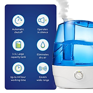 Cool Mist Humidifiers for Bedroom – 3.5L Large Room Humidifier – Personal Humidifier with 360-Degree Rotating Nozzle and Auto Shut-Off – Quiet Baby Humidifiers for Nursery, Bedroom