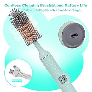 WHNL Rechargeable Electric Bottle Brush Cleaner Set with 3 Piece Silicone Baby Bottle Brush Cleaner and Straw Cleaner Brush,BPA Free,Waterproof,Perfect Baby Registry Gift,Blue