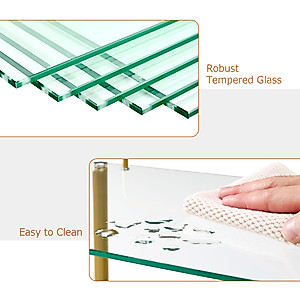 FAVOOSTY 5-Tier Bookcase, Tempered Glass Bookshelves, Narrow Bookshelf for Small Spaces, Storage Rack Display Shelf Slim Shelving Unit for Living Room, Bedroom, Bathroom, Entryway, Office, Golden