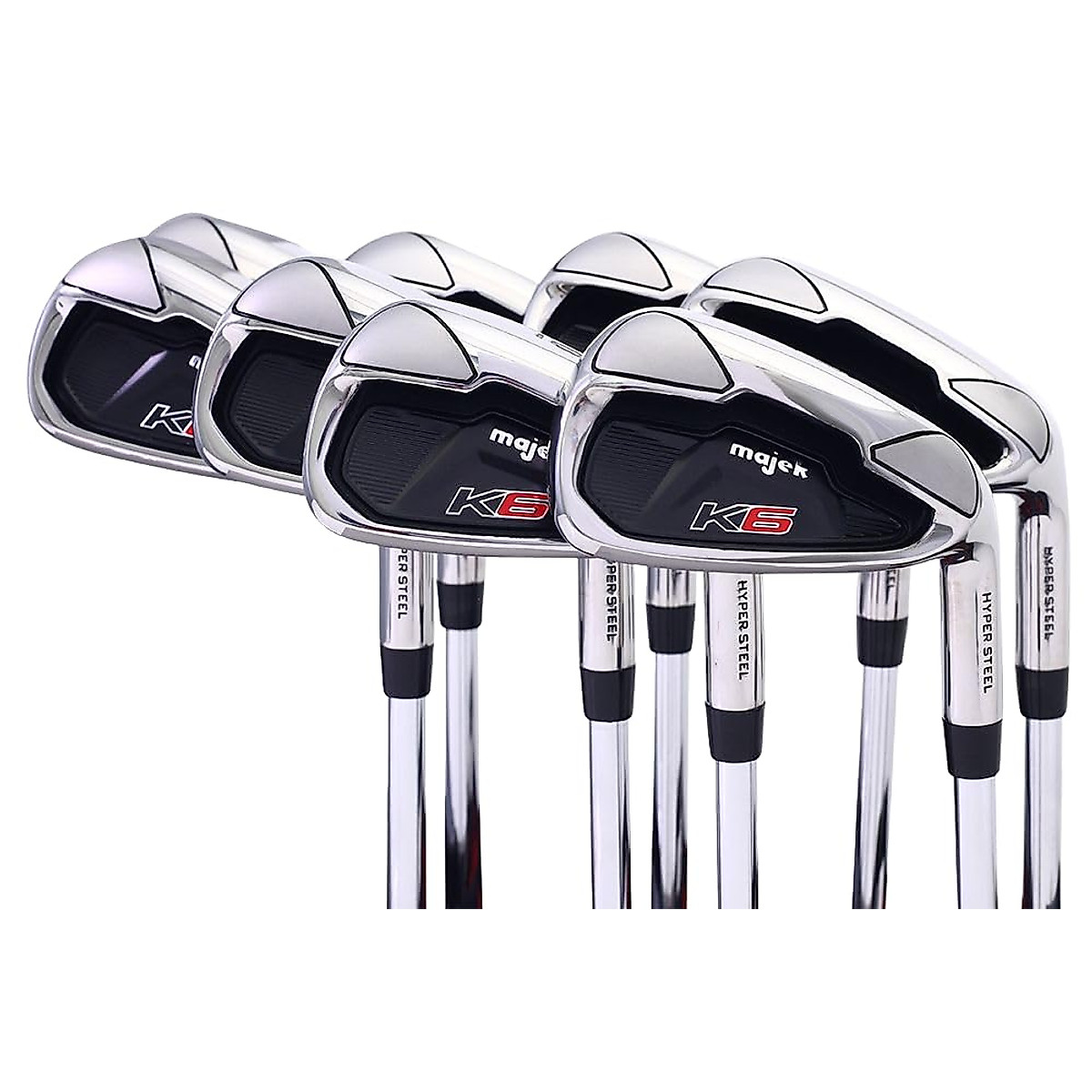 Majek K6 Iron Set +1 inch Over Big & Tall Men's 8-Piece Set (4-PW, SW) Right Handed Steel Shaft Regular Flex R Flex Club (Tall 6'0"+ / +1" Over) with Midsize Black Pro Velvet Grips