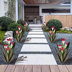 Homight Metal Agave Plant Outdoor Decoration Outdoor Garden Decoration Lily Mexican Yard Art Plant Garden Agave Lily Decorative Garden Gift… (2 Big Red Lilies)