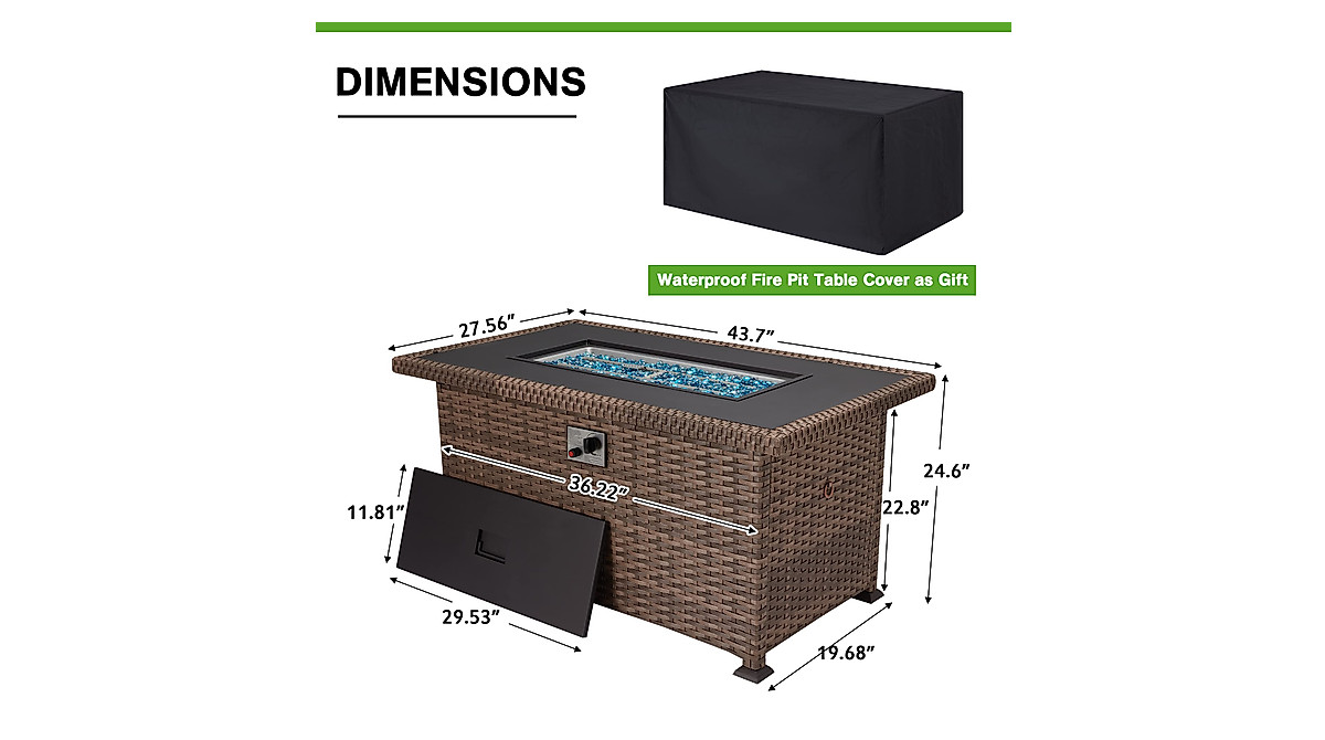 HOMREST 44in Propane Fire Pit Table - 50,000 BTU