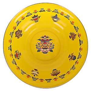 Hemoton 1Pc Enamel Mixing Bowl Vintage Salad Bowl Enamel Washing Basin Vintage Soup Basin Large Soup Bowl Enamelware Serving Bowl (Yellow/ 30cm/ 11. 8inch)