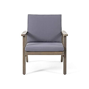 Christopher Knight Home Carlos Outdoor Acacia Wood Club Chairs with Cushions (Set of 2), Gray Finish, Dark Gray