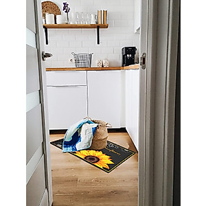 Sunflower Kitchen Mat, 2 Pieces Soft Sunflower Kitchen Rugs Washable Kitchen Floor Mats Kitchen Decor Rugs for in Front of Sink, Hallway, Laundry Room(47.4"x15.7"+23.6"x15.7") - 0.2" Thick Polyester