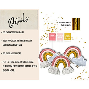 JUJOBEE Boho Rainbow, Clouds, Wooden Bead Wall Decor 4ft. Garland Tapestry, Nursery Wall Decor, Baby Decor, Wall Decor, Boho Rainbow Decor, Classroom Decor (Pink Theme) PINK, BLUE, NEUTRAL GRAY