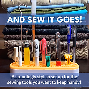 Madam Sew Upright Sewing Tools Caddy Desktop Organizer for Craft and Quilting Supplies Holds Scissors, Seam Rippers and Markers | Tabletop Sewing Accessories Storage Organizer | Red and Yellow Set