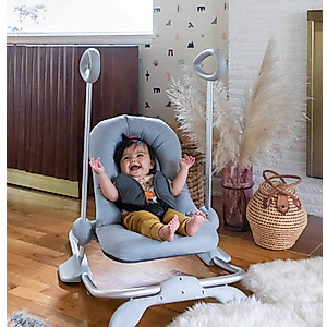 BEABA Up & Down Portable Baby Rocker, 4 Height Levels + 3 Reclining Positions with 1 Click, Couch and Table Height Rocker, Baby Seat, Baby Lounger, Baby Essentials, Baby Gear, Gray