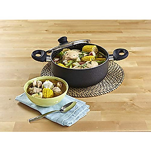 Imusa Nonstick Stock Pot with Glass Lid 4.8-Quart Cookware, Black