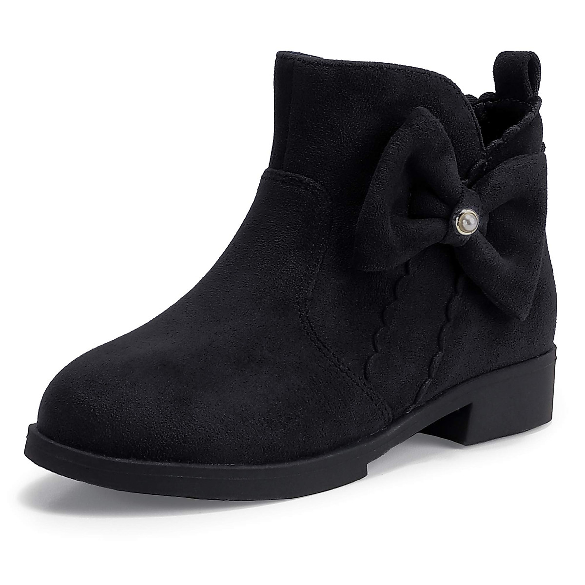 PANDANINJIA Girls Black Boots Toddler Kids Short Ankle Boots Bow Clara Sweet Zipper Dress Booties Size 3