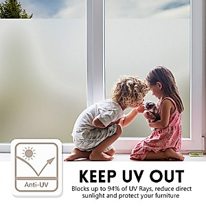 KESPEN Frosted Window Privacy Film Heat Control UV Sun Blocking Glass Stickers Static Cling Non Adhesive Door Coverings Decals for Bathroom Home Office, Frosted, 17.5 Inch X 6.5 Feet