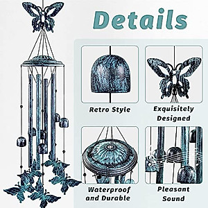 Yiiwinwy Butterfly Wind Chimes for Outside Large Aluminum Tubes Outdoor Decorations for Patio, Garden, Porch, Memorial Bells Gift