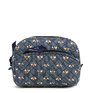 Vera Bradley Women's Cotton Medium Cosmetic Makeup Organizer Bag, Bees Navy - Recycled Cotton, One Size