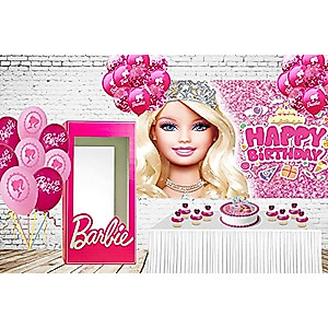 Barbie Backdrops for Girl Birthday Party Decorations Supplies, Barbie Theme Birthday Photo Background for Cake Table Decorations, Happy Birthday Barbie Banner, Polyester 7x5ft, Birthday Pink Barbie