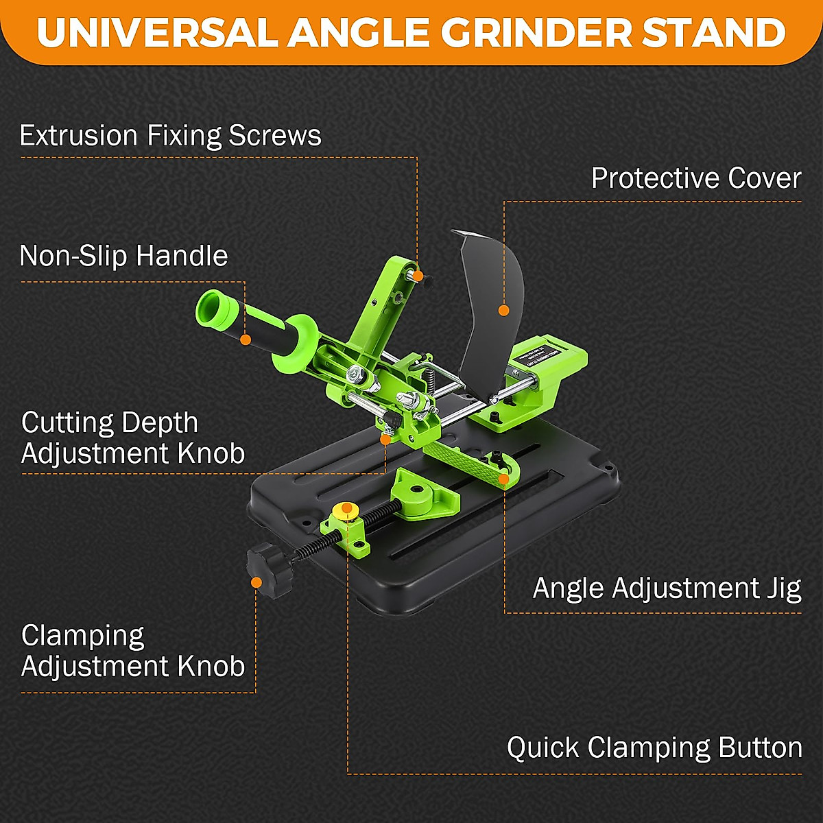 BEAMNOVA Upgraded Angle Grinder Stand Universal Fixed Grinder Holder Sliding Handle Bracket Adjustable 45 Degree Clamp with Protective Cover