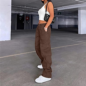 Lepunuo Cargo Pants Women Baggy High Waisted Y2K Wide Leg Boyfriend Streetwear Dark Brown