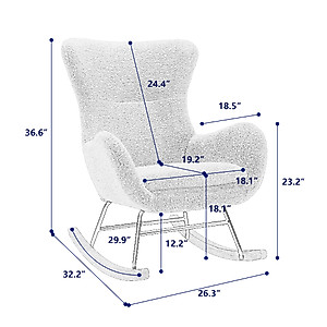 Olela Modern Rocking Chair Teddy Fabric Padded Seat with High Backrest and Armrests Accent Chair Lambswool Armchair Single Sofa Chair with Solid Wood Legs for Living Room Bedroom Playroom (Beige)