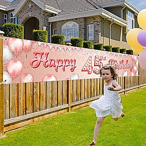 Happy 45th Birthday Rose Gold Banner Backdrop Cheers to 45 Years Old Confetti Balloons Theme Decor for Women 45 Years Old Pink Birthday Party Supplies Bday Decorations Gift Background Favors Glitter
