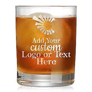 Custom 12oz Whiskey Glass with Your Custom Logo Design or Personalized Text - Permanent Laser Engraving - Wedding Favors, Corporate Gifts, Birthdays, Parties or Events