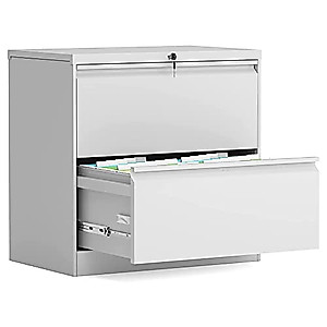 Aobabo 2 Drawer Lateral File Cabinet with Lock, White 28.25'' W Letter/Legal A4 Size Metal Storage Cabinet,Locking File Cabinet for Office,Folding Type Screwless Design,Assembly Required