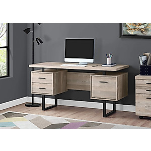 Monarch Specialties Computer Desk with Drawers - Contemporary Style - Home & Office Computer Desk with Metal Legs - 60"L (Taupe Reclaimed Wood Look)