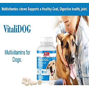 VitaliDOG Multivitamin for Dogs, Skin and Coat Supplement, Dog Prenatal Health Supplies, Vitamin A + E + B9 + B5 + H + Biotin + Amino Acids + Folic Acid for Dogs, 150 Chewable Tablets
