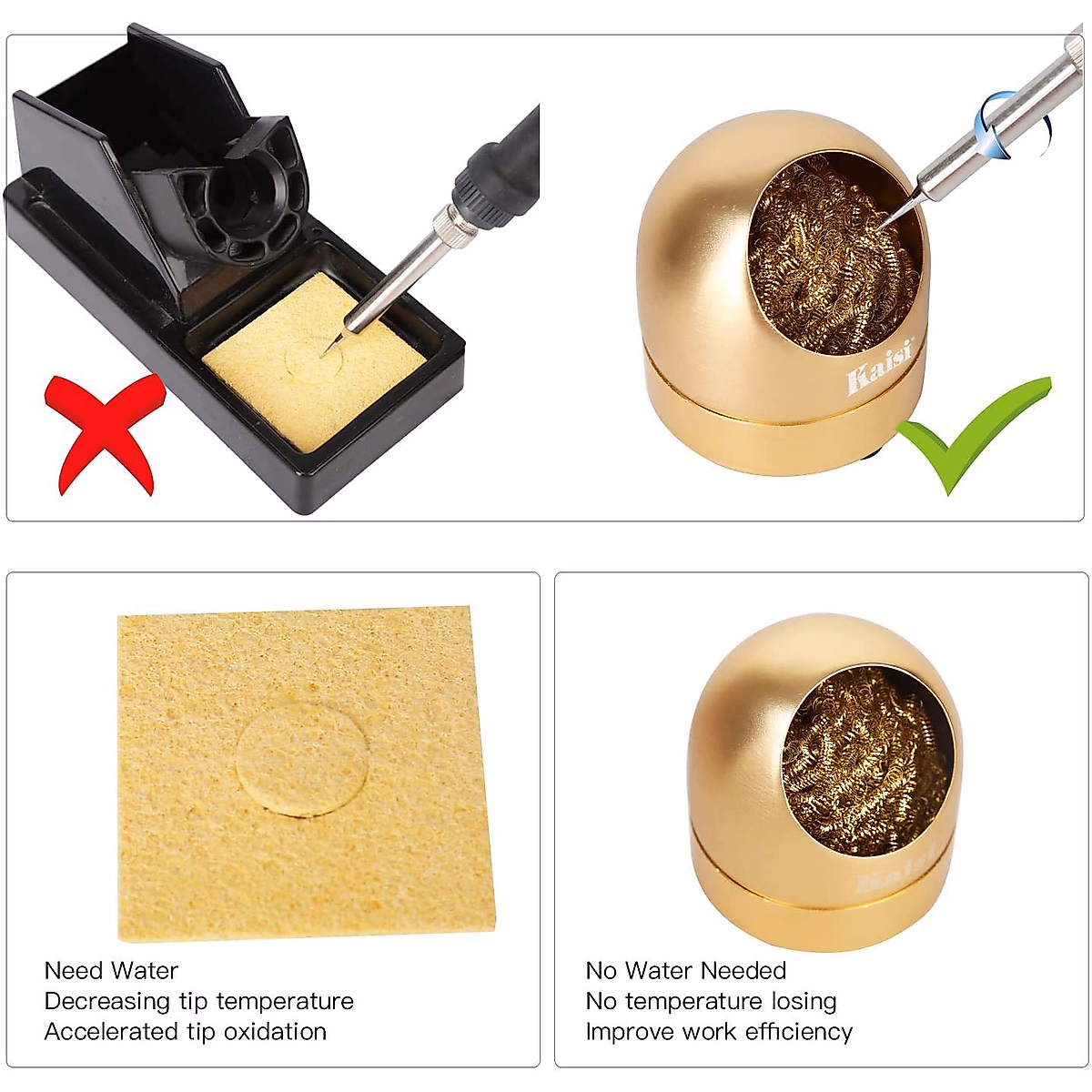 Kaisiking Soldering Iron Tip Cleaner Solder Tip Cleaning Wire and Holder Station Soft Coiled Brass with 3 Pcs Solder Tip Cleaning Wire and 1 Pcs Holder For Cleaning Soldering Irons and Tips