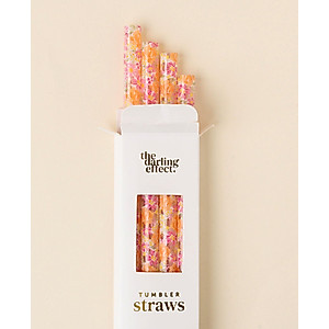 The Darling Effect Tumbler with Handle Matching Lid and Straw 40 oz Tumbler with Reusable Straws Garden Pink Stainless Steel Travel Mug 6 Piece Set for Hot Drinks Iced Coffee