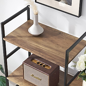 LIFUSTTG Triple Wide 4 Tier Bookshelf, Large Etagere Bookshelves and Bookcase Wood Metal, Industrial Book Shelf Open Display Storage Shelves for Living Room/Home Office