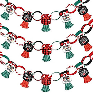 Big Dot of Happiness Christmas Pajamas - 90 Chain Links and 30 Paper Tassels Decoration Kit - Holiday Plaid PJ Party Paper Chains Garland - 21 feet