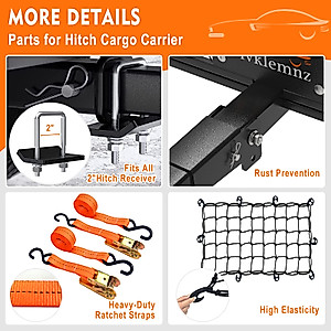 Foldable Hitch Cargo Carrier, 60" X 20" X 6" Heavy Duty Trailer Hitch Mount Luggage Basket with 500lb Capacity + 16 Cubic Waterproof Cargo Carrier Bag, Suitable for SUV, Truck, Car Traveling
