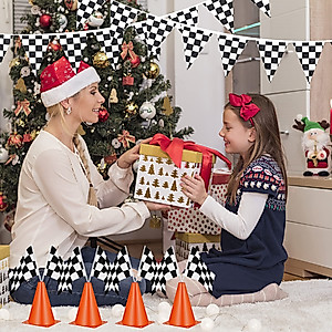 JUPOZOP 39 Pcs Racing Car Party Decorations&Supplies with 12 mini Traffic Cones, 24 Checkered Flags on Sticks, 2 Sets Chequered Pennant