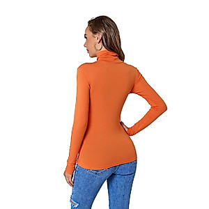 ACANI Orange Turtle Neck Tops for Women Ribbed Women's Long Sleeve Slim Fit Mock Orange Turtleneck Basic Stretchy Lightweight Layering Tops(Orange Medium)