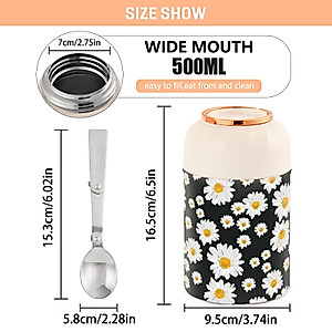 Floral Daisy Chamomile Flowers Kids Womens Lunch Insulated Jar with Spoon 17oz/500ml Insulated Lunch Box Stainless Steel Vacuum Food Warmer Lunch Containers for Hot/Cold Food