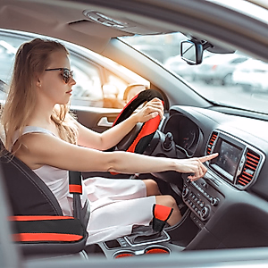 Riakrum 30 Pcs Car Accessories Set Red and Black PU Leather Steering Wheel Cover Auto Interior Accessories Gift Car Vent Trim Strips Air Conditioner Insert Strips with Installation Tool