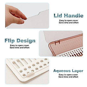 DUZFOREI Flatware Plastic Tray with Lid Kitchen Cutlery and Utensil Drawer Organizer Silverware Countertop Storage Container (Brown)