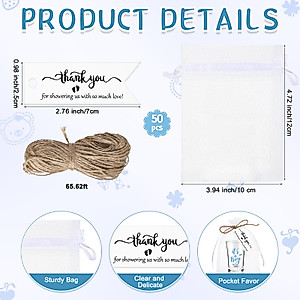 Pickmesh 50 Sets Baby Shower Favors Baby Boy Girl Theme Party Gift Include Short Glasses Acrylic Clear Shot Glasses Thank You Tag Organza Bag Twine Baby Shower Tea Party Favor for Gender Reveal (Boy)