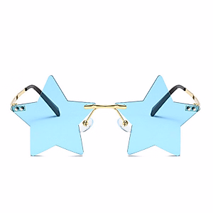 willochra Rimless Star shape Sunglasses Transparent Sun Glasses for women/men Party glasses Super Cute pentagram eyewears (blue)