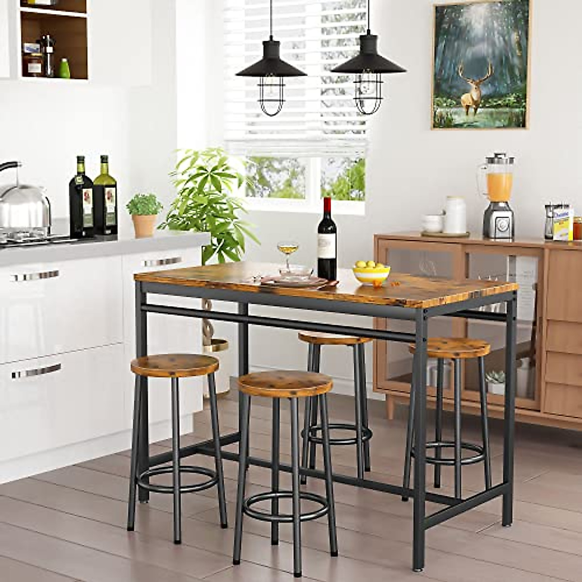 tantohom Dining Table Set for 4, Metal Frame Modern Wood Bar Table and Chairs Set, Kitchen Table and Chairs for 11 for Space Saving