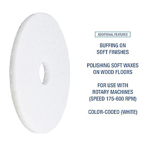 Boardwalk Polishing Floor Pads, 16" Diameter, White, 5/Carton