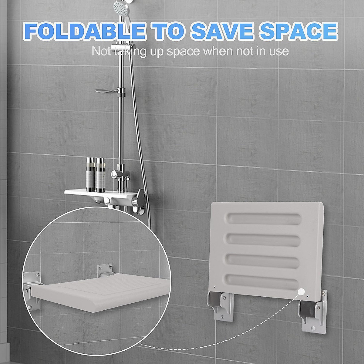 Shower Seat Wall Mount, Foldable Shower Chair Wall Mounted Load 400 Lbs Thicken Safety Folding Shower Seat for Inside Shower, Shower Bench Stool Wall Mounted for Adults Seniors